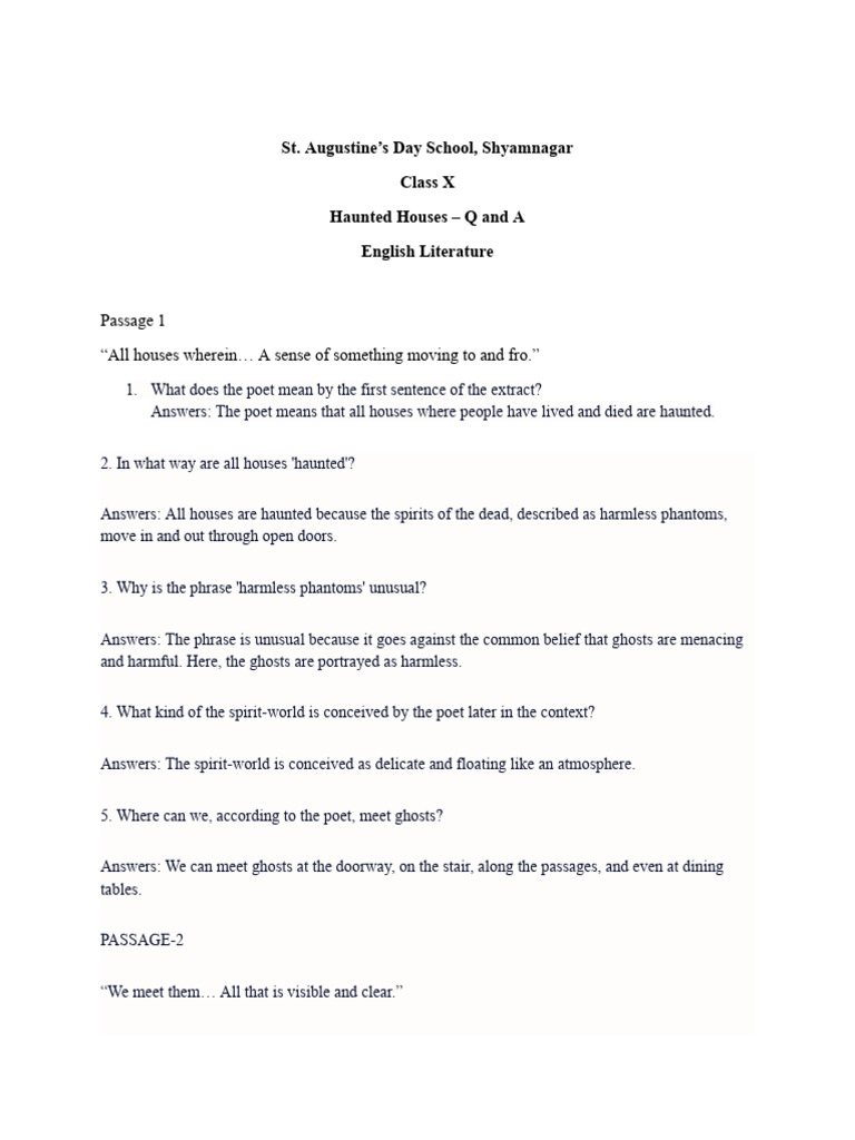 Haunted Houses: Class 10 Q&A Guide | PDF | Ghosts | Deed