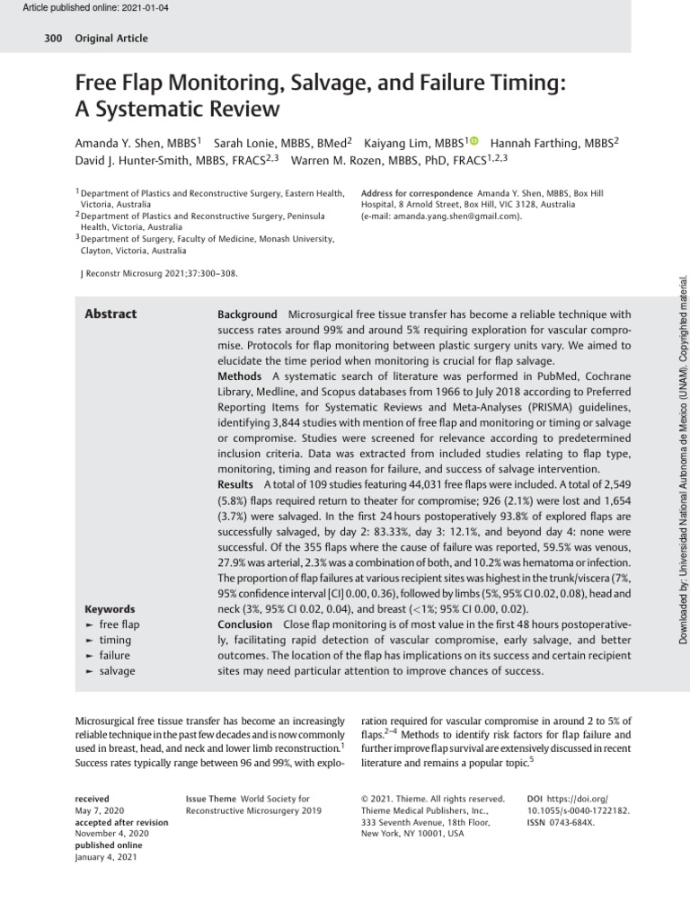 Free Flap Monitoring, Salvage, and Failure Timing - A Systematic Review ...