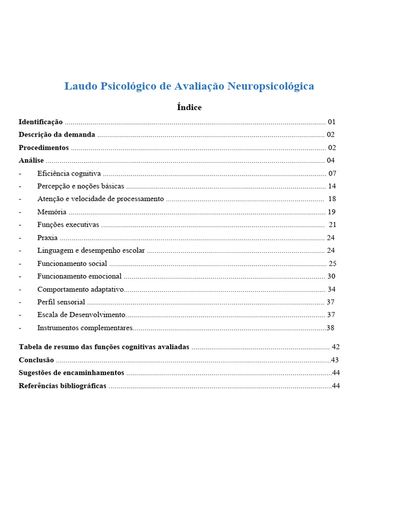Modelo de Laudo Da Elaboracao de Laudo Neuropsicologico | PDF | Neuropsicologia | Quociente de ...