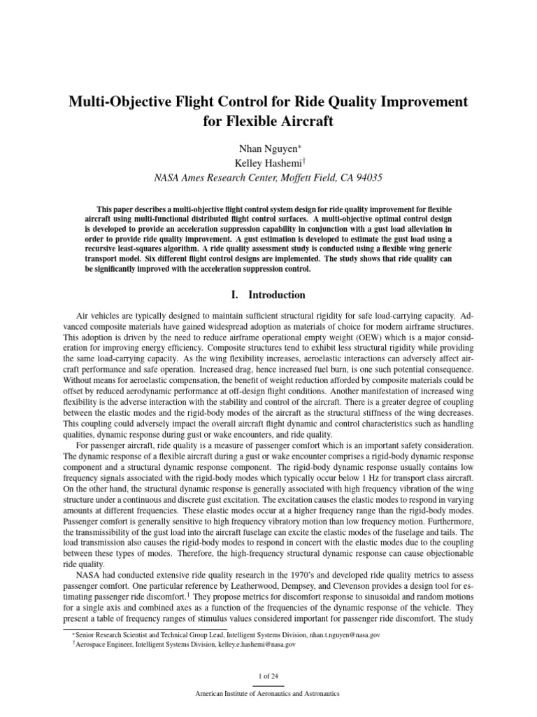Multi-Objective Flight Control For Ride Quality Improvement For ...