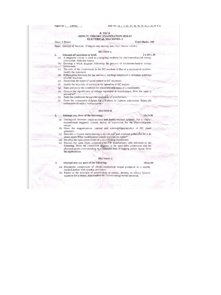 AKTU Question Paper Machine-1st 2023 | PDF