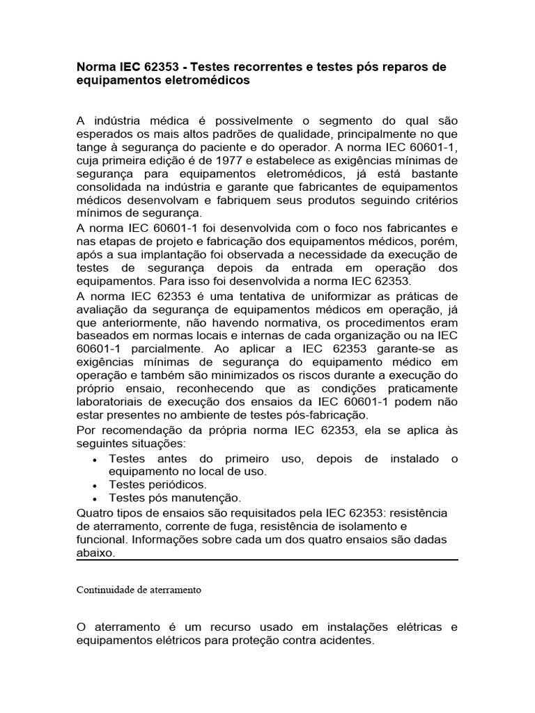 IEC 62353 - Testes de Acordo Aos Ensaios Da Norma | PDF | Condutor ...