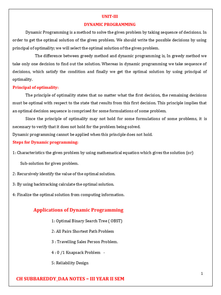 Daa Unit Iii Dynamic Programming Pdf Dynamic Programming Computer 9365