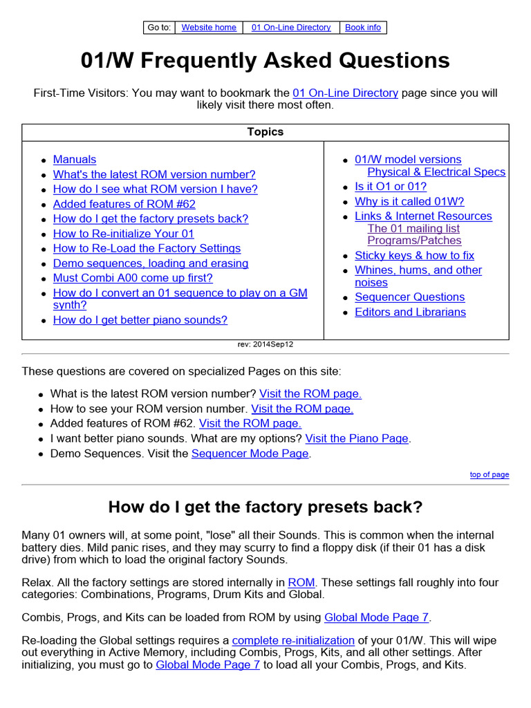 Korg 01W Frequently Asked Questions (FAQs) | PDF | Computing | Computer Hardware