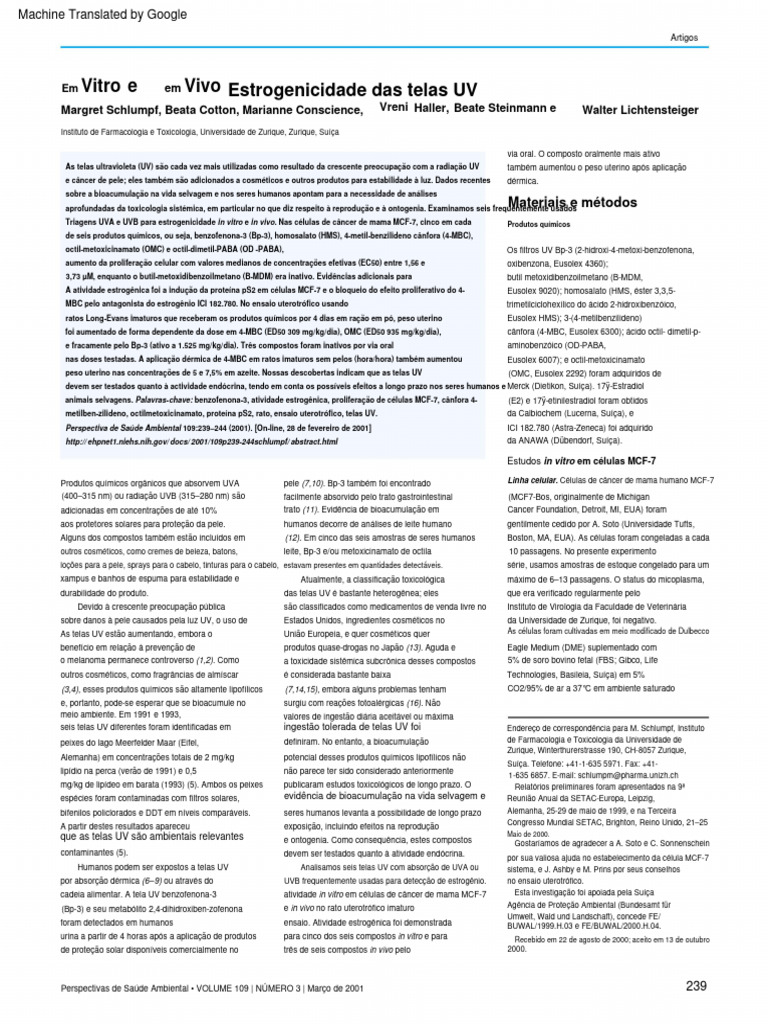 schlumpf-et-al-2001-in-vitro-and-in-vivo-estrogenicity-of-uv-screens (1) | PDF | Ultravioleta ...