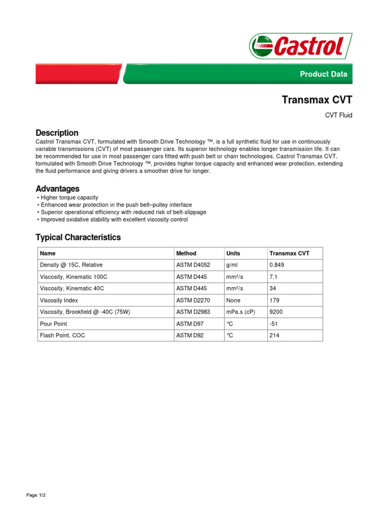 Castrol Transmax CVT | PDF | Belt (Mechanical) | Viscosity