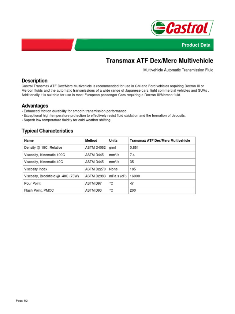 Castrol Transmax ATF DexMerc Multivehicle | PDF | Car | Motor Vehicle