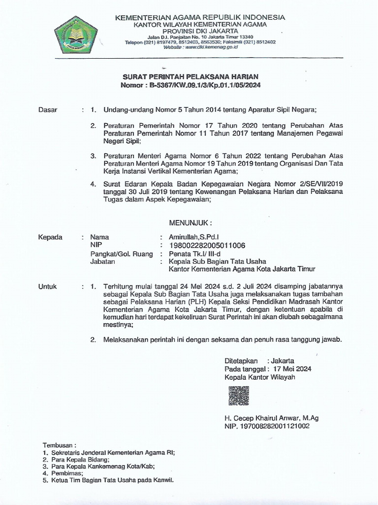 SK Plh. Kasi Pendidikan Madrasah | PDF