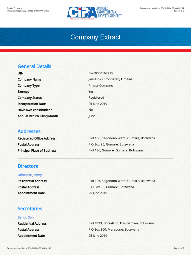 Companyextract-Jims Links Proprietary Limited-BW00000167275 | PDF ...
