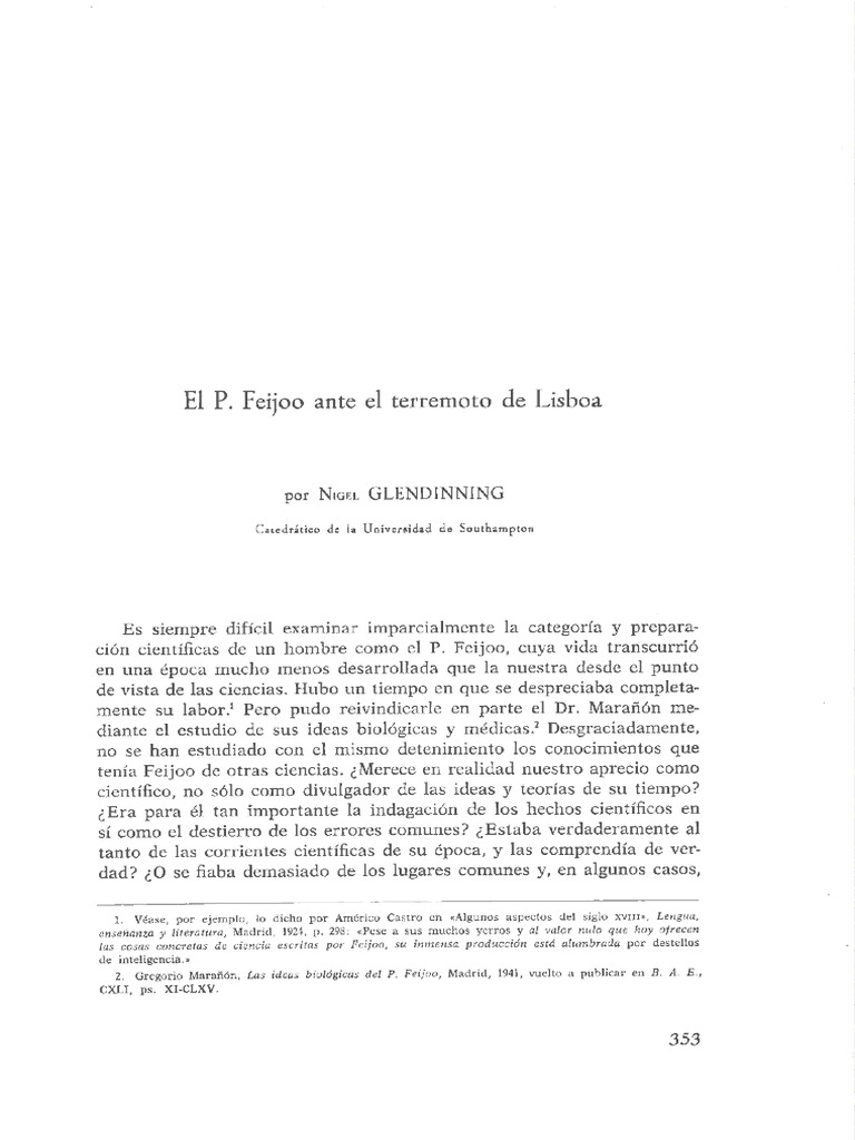 Feijoo y el Terremoto de Lisboa | PDF
