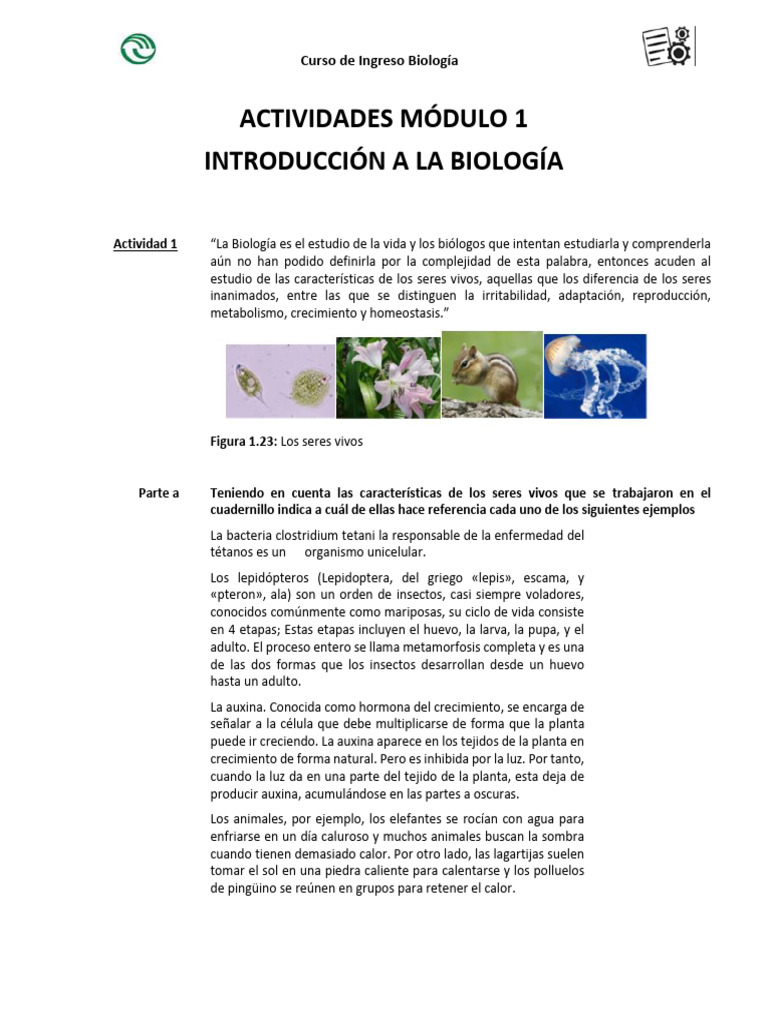Actividades Modulo 1 Introduccion Biologia | PDF | Organismos | Ciencias de la vida
