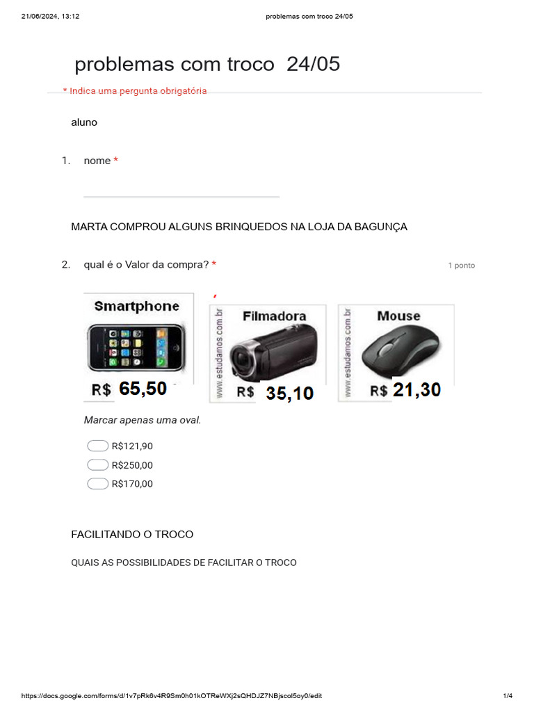 Problemas Com Troco 24 - 05 - Formulários Google | PDF | Moeda ...