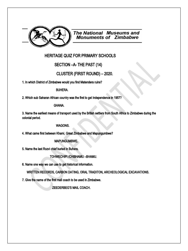 Zimbabwe Heritage Quiz Questions 2020 | PDF | Zimbabwe