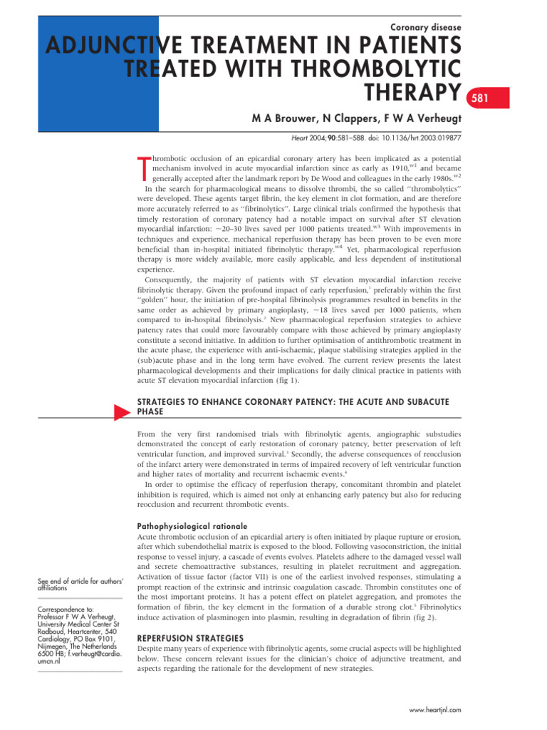 Adjunctive Treatment in Patients Treated With Thrombolytic Therapy ...