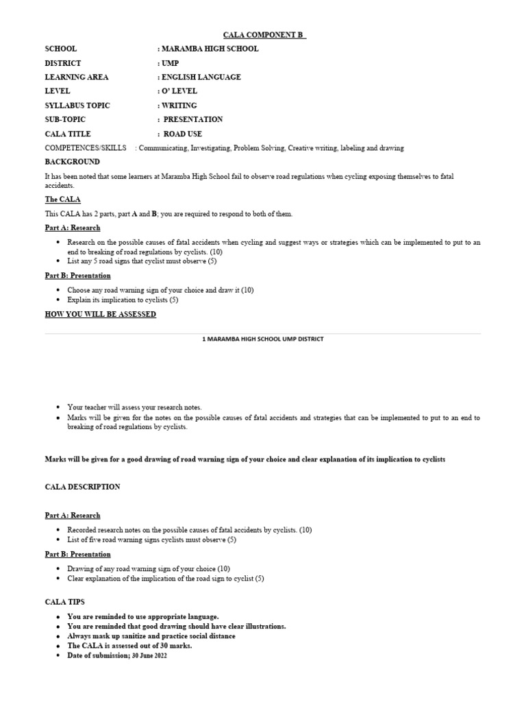 Cyclist Road Safety CALA Guide | PDF | Learning | Drawing