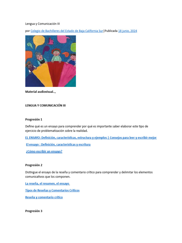 Segundo Semestre LC Iii Resursos y Progresiones | PDF | Ensayos | Narración