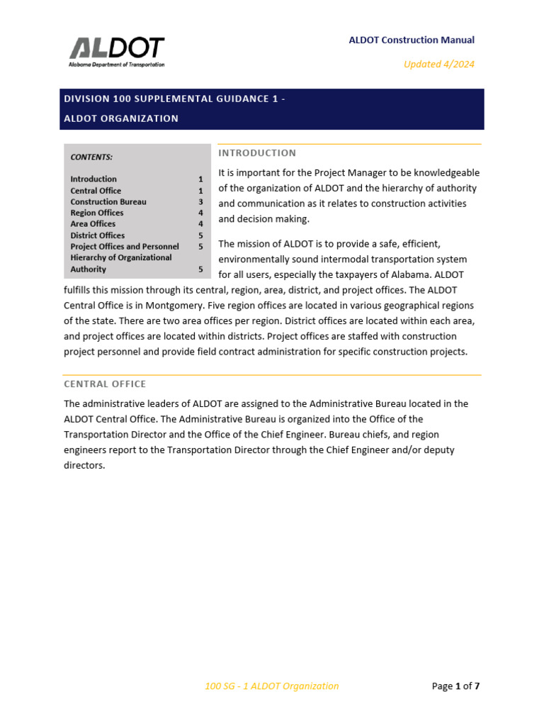 ALDOT Construction Manual Guide | PDF | Employment | Specification ...