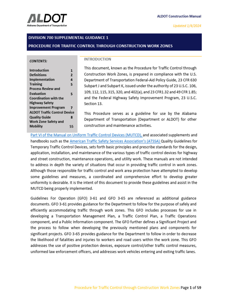 Division 700 Traffic Control FINAL | PDF | Federal Highway Administration | Traffic