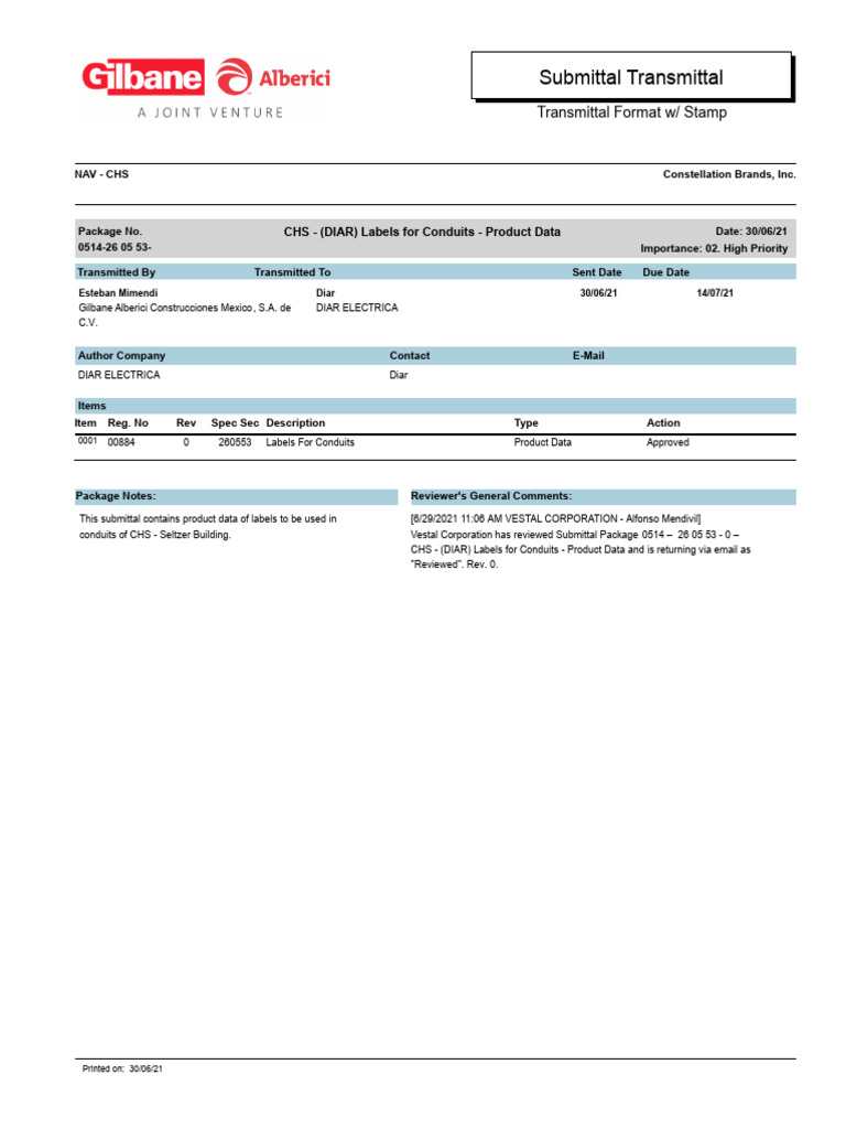 CHS Conduit Labels Product Data Submission | PDF