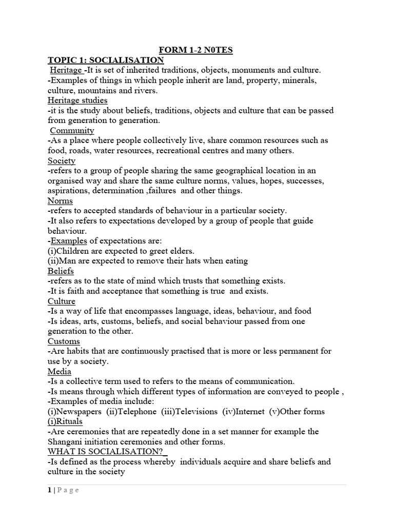 ZIMSEC Heritage Studies Form 1-2 Notes | PDF | Socialization | Identity ...