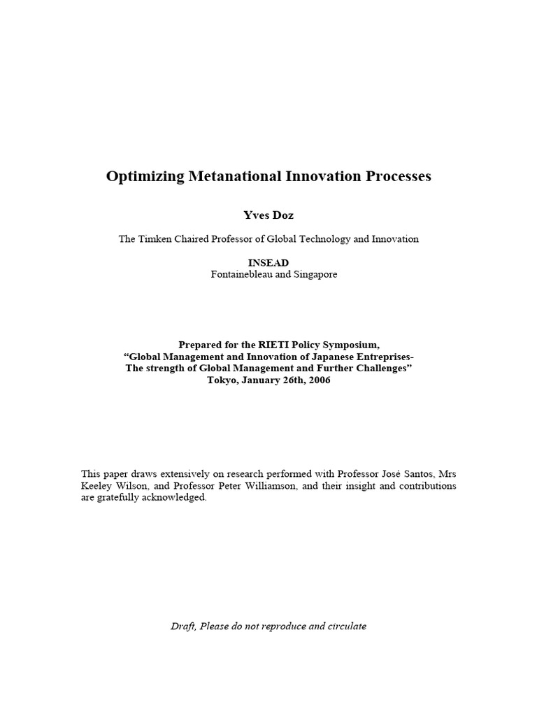 Optimizing Metanational Innovation Processes | PDF | Innovation | Knowledge