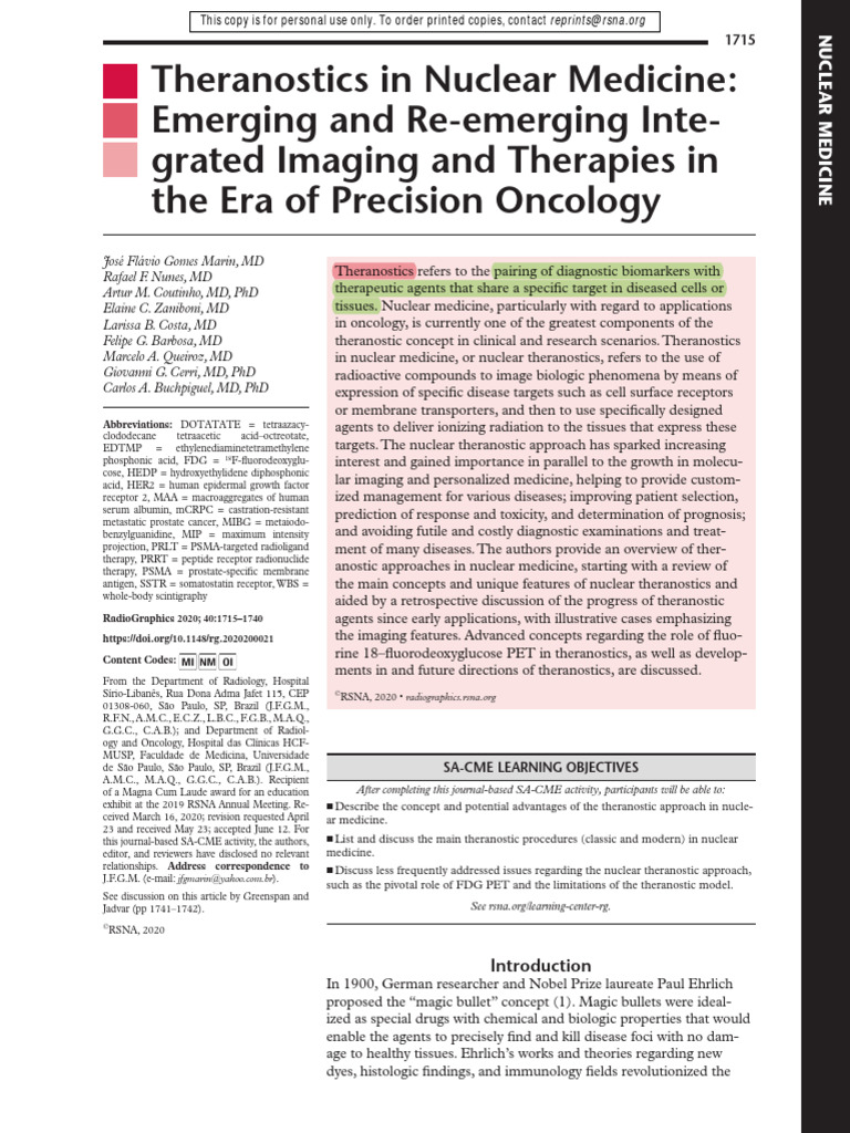 RSNA Theranostics in Nuclear Medicine Emerging and Re Emerging ...