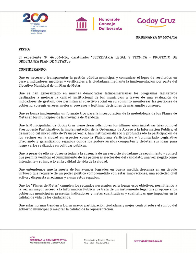 Ordenanza Plan de Metas GC | PDF | Democracia | Ideologías políticas