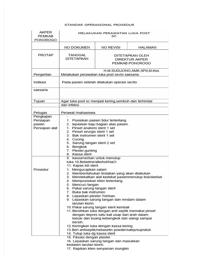 Prosedur Perawatan Luka Post SC | PDF | Sains & Matematika