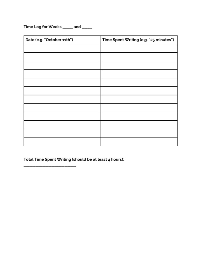 YWW Academic Writing Time Sheet | PDF
