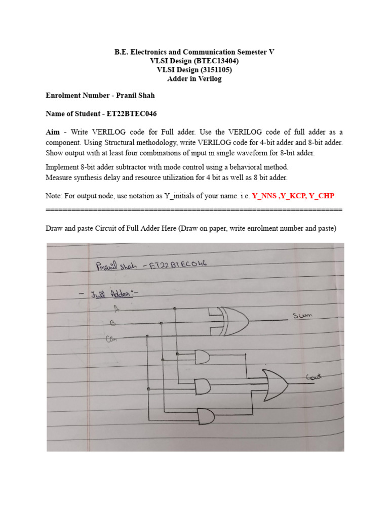 Lab 1 Adder Pdf Logic Synthesis Computer Engineering 