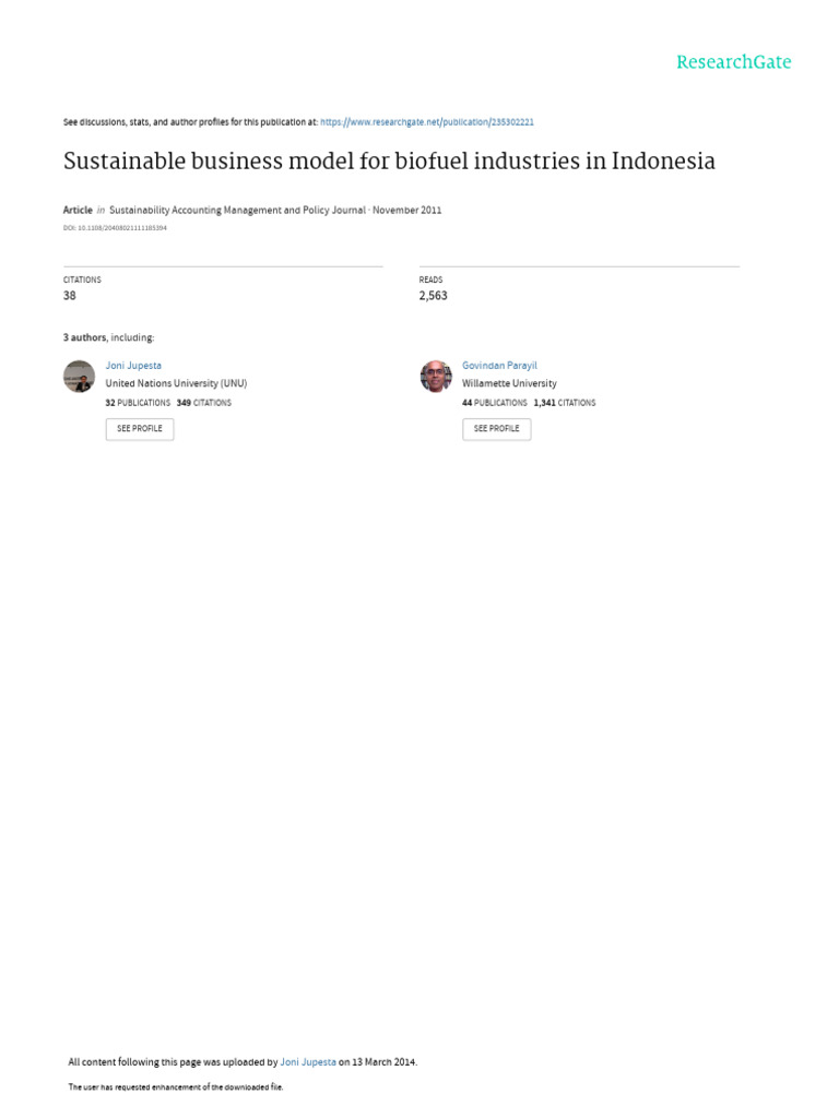 Sustainable Biofuel Business Model Indonesia | PDF | Biofuel ...