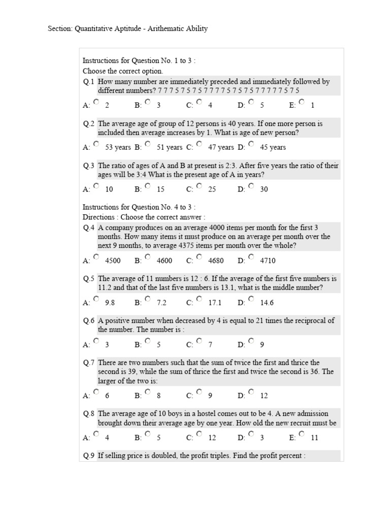 Section - Quantitative Aptitude - Arithematic Ability | PDF | Market (Economics) | Economies