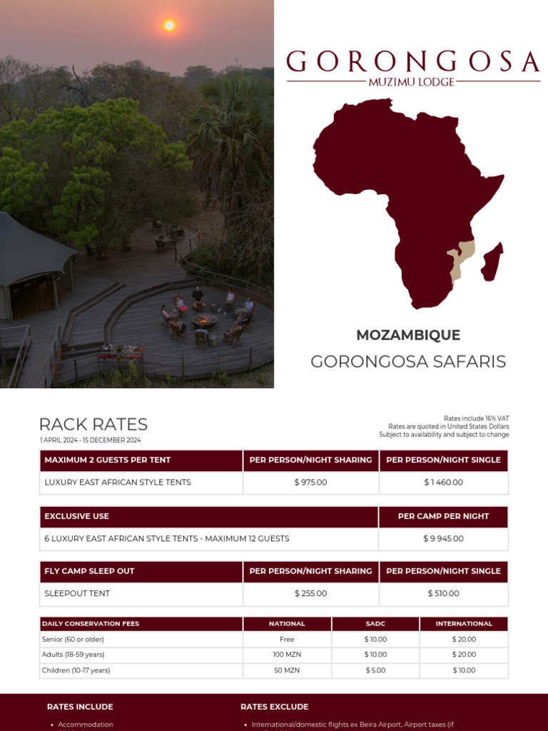 Muzimu Lodge Rack Rate & Fact Sheet 2024 | PDF | Taxes | Value Added Tax