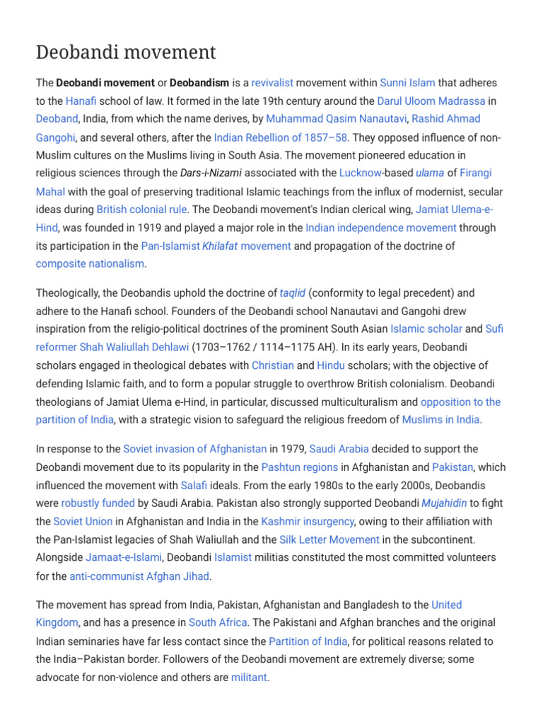 Deobandi Movement | PDF | Sharia | Sunni Islam