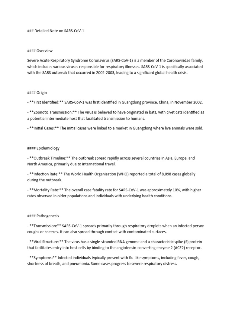 Detailed Note On SARS | PDF | Biology | Public Health