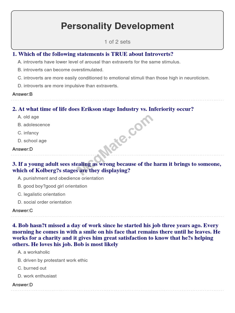 Personality Development MCQ | PDF | Memory | Intelligence Quotient