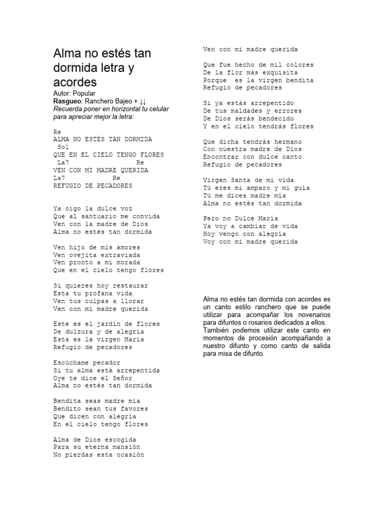 Alma No Estés Tan Dormida Letra y Acordes | PDF | María, madre de Jesús
