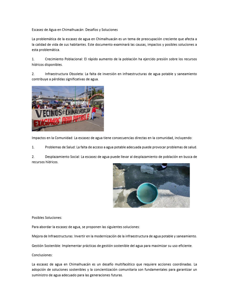 Soluciones a la Escasez de Agua en Chimalhuacán | PDF | Salud y ...
