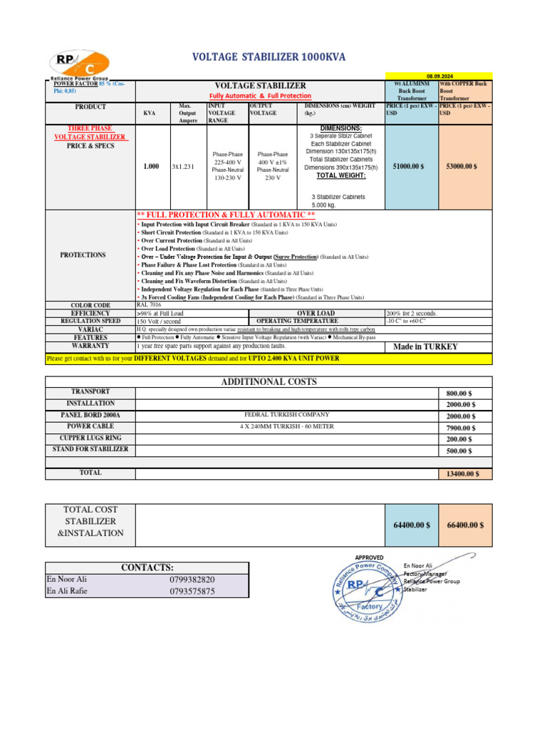 1.000 KVA Voltage Stabilizer Price (USD) | PDF | Power Supply | Power ...