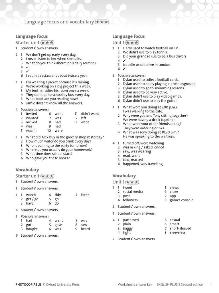 Answer Key Langfocus Vocab Three Star | PDF