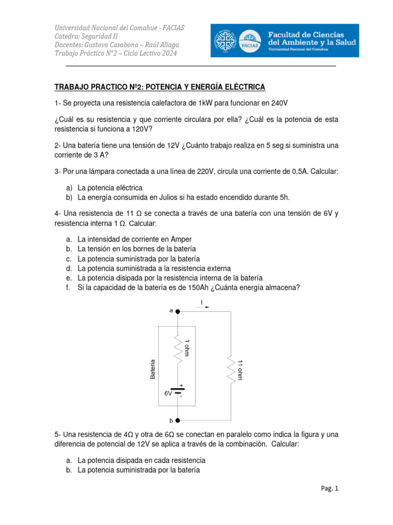 02 - Trabajo Práctico N°2 - Potencia y Energía Eléctrica - Seguridad 2 | PDF | Resistencia ...