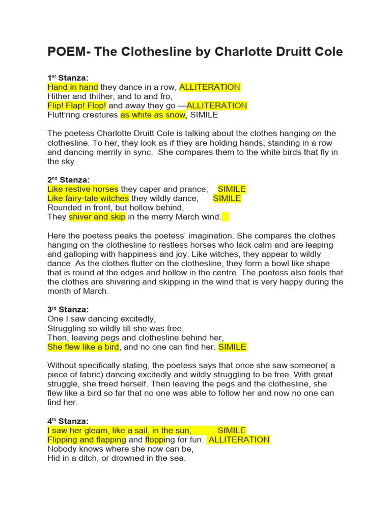 Poem- The Clothesline by Charlotte Druitt Cole | PDF