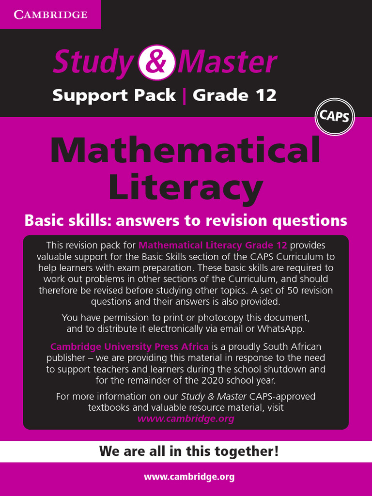Study Master Gr12 Maths Literacy Basic Skills Answers To Revision ...