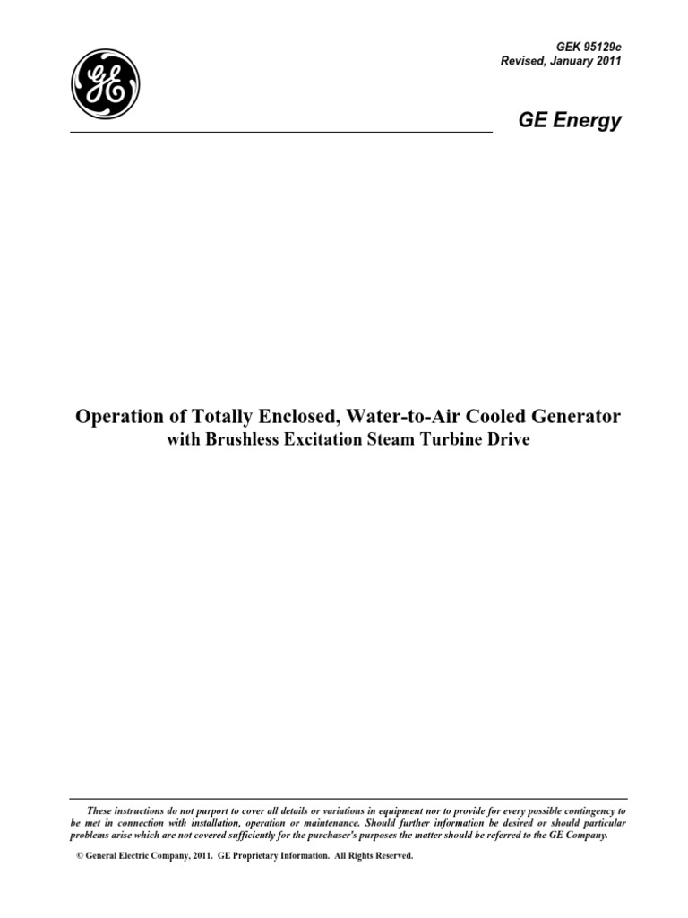GEK95129 - Operation of Totally Enclosed, Water-To-Air Cooled Generator ...