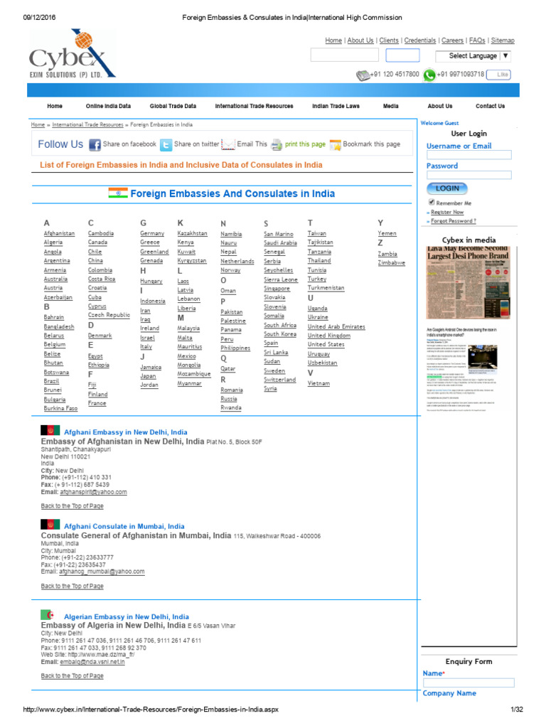 Foreign Embassies in India | PDF | Kolkata | New Delhi