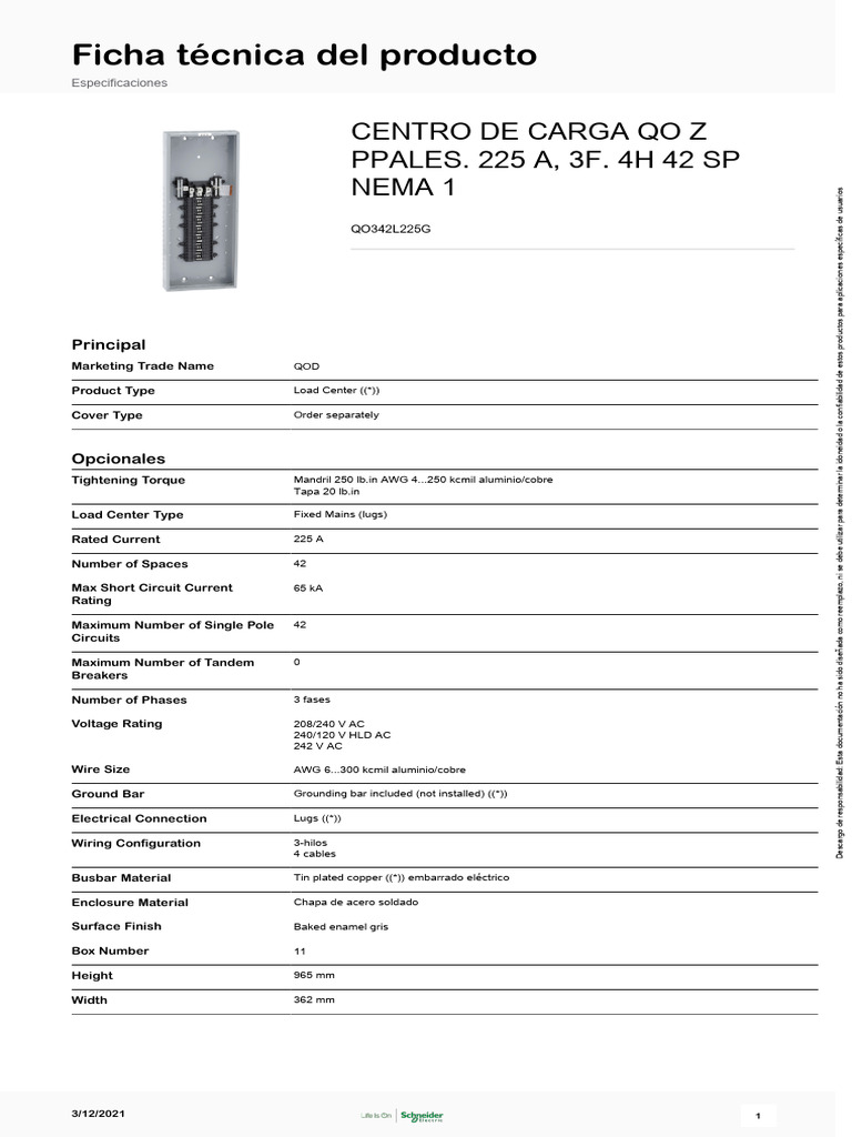 Centros de Carga QO - QO342L225G | PDF | Metales de transición | Minerales de elementos nativos