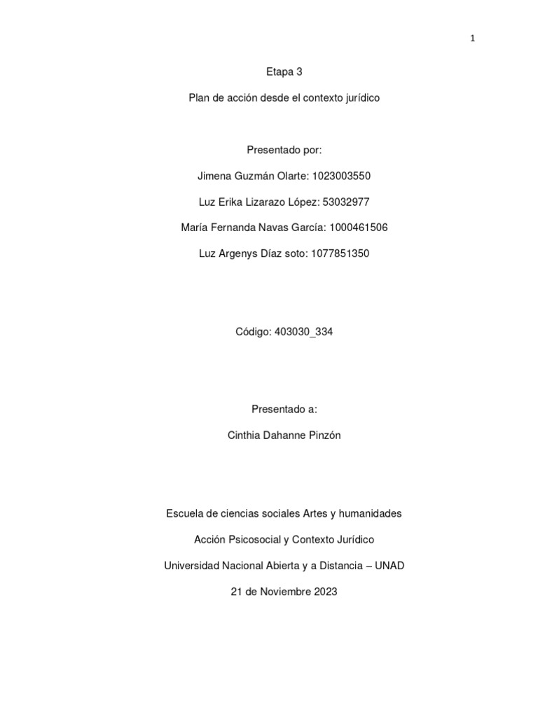 Etapa 3 Plan de Acción Desde El Contexto Jurídico - 334 | PDF | La violencia contra las mujeres ...