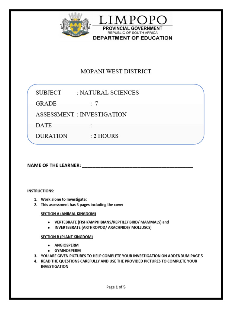 Ns Grade 7 Project-Research | PDF | Invertebrate | Vertebrates