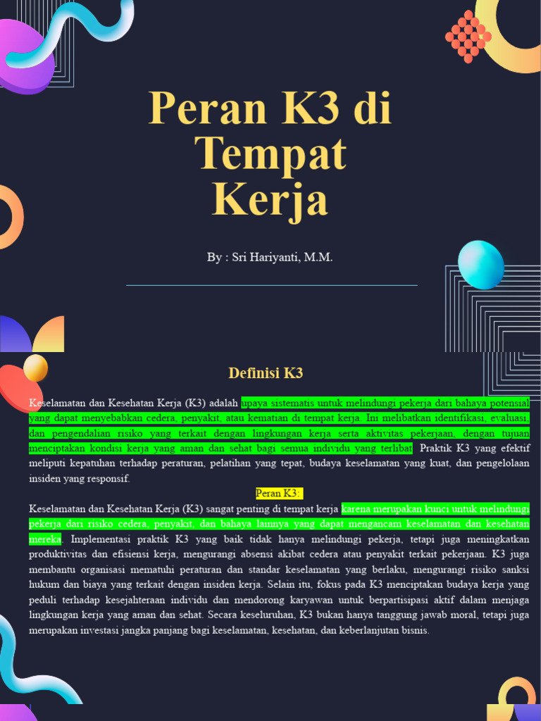 Peran k3 Di Tempat Kerja | PDF | Pengembangan Diri | Komputer