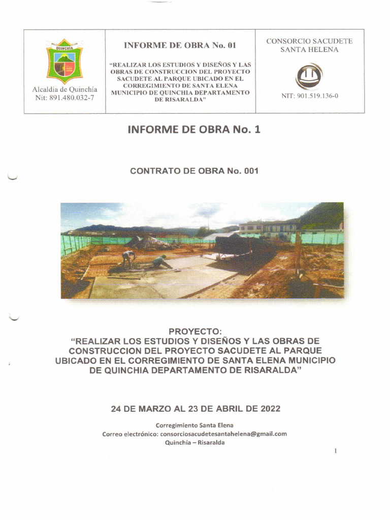 Informe de Obra: Proyecto Sacudete Quinchía | PDF | Ingeniería de ...